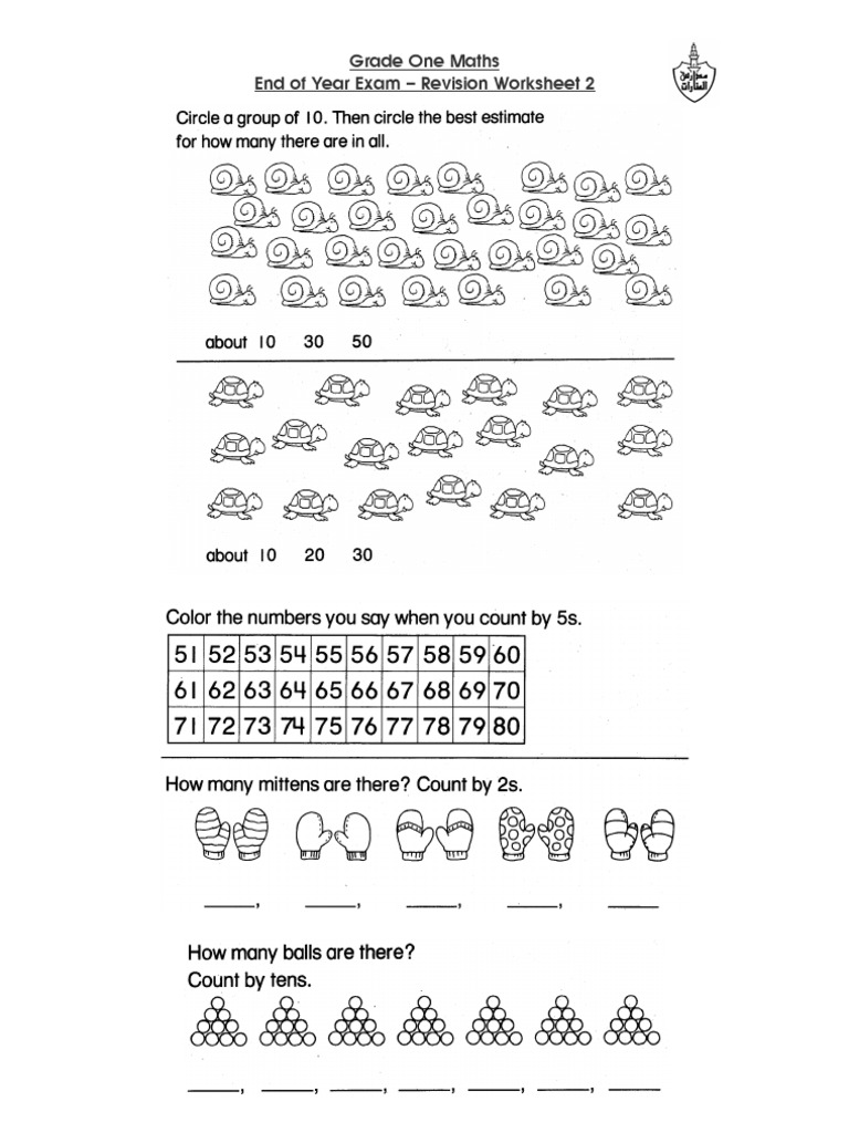 Grade 1 - End of Year Exam - Maths Revision Sheet 2 | PDF