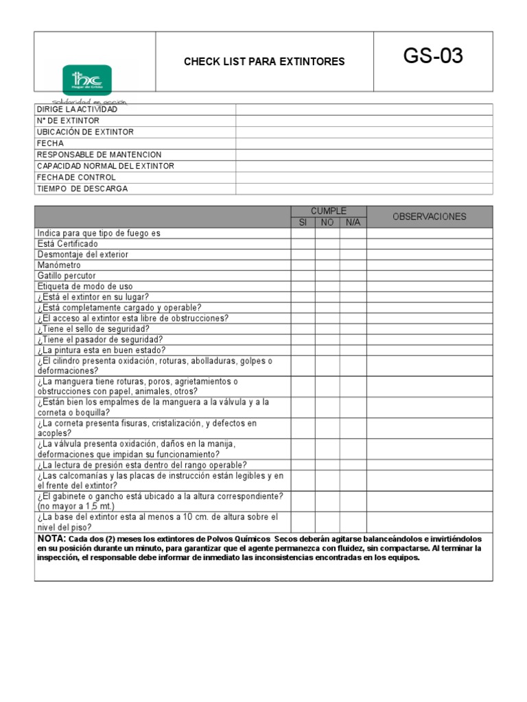 Lista de Chequeo para Extintores | PDF