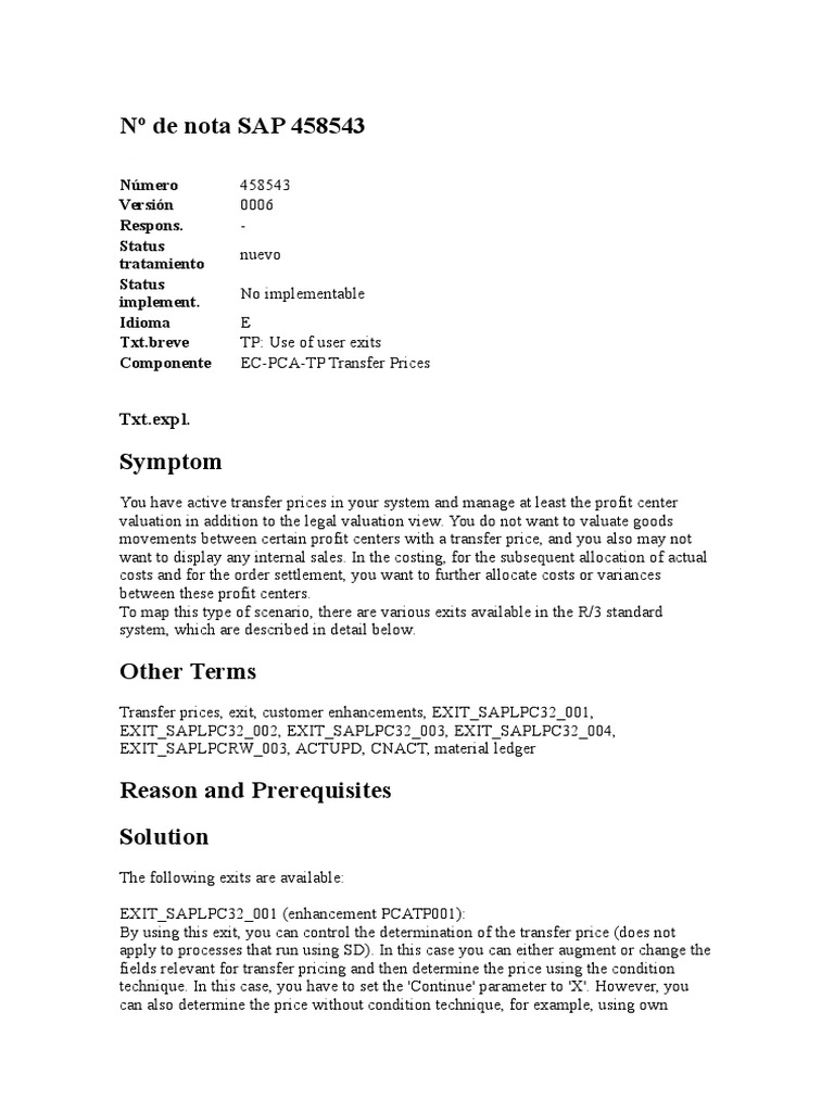 Configuring User Exits To Manage Transfer Pricing Between Profit Centers Pdf Valuation 