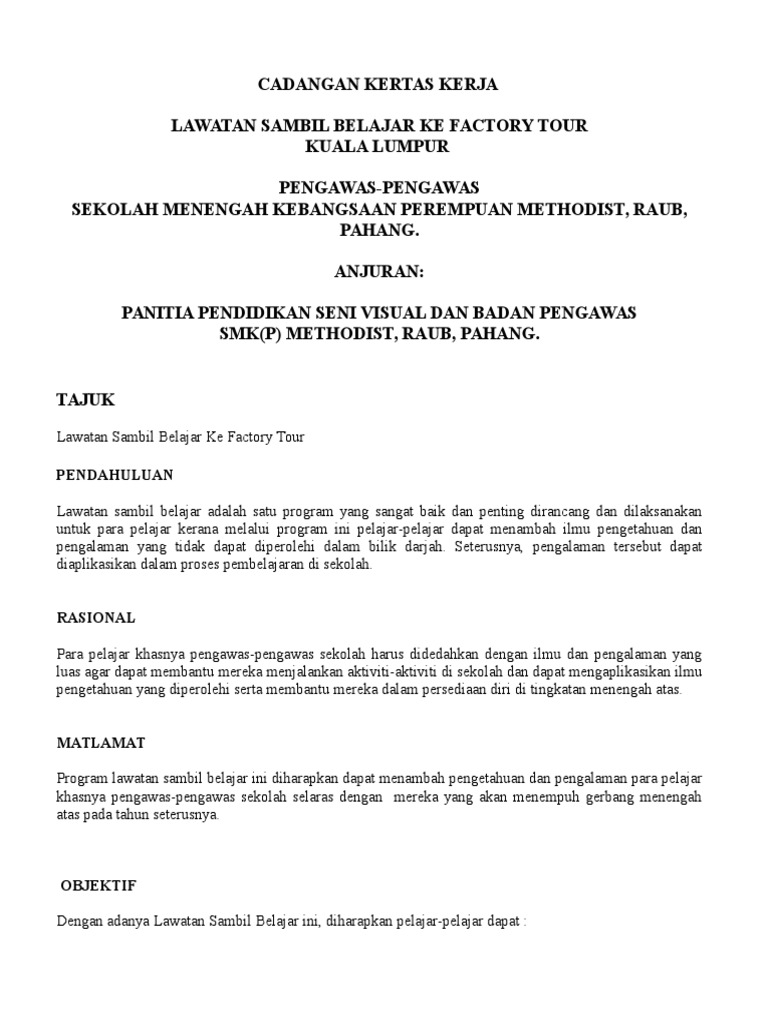 Contoh Kertas Kerja Lengkap KL | PDF