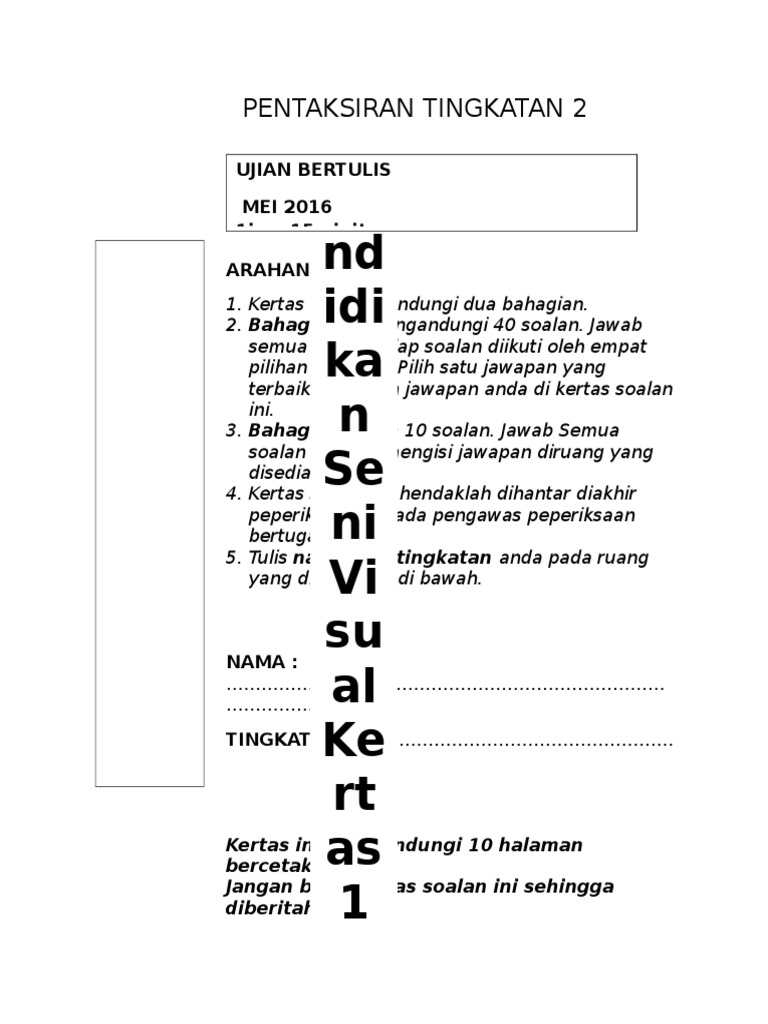 Ujian Pendidikan Seni Visual Tingkatan 2 | PDF | Griya & Taman | Seni
