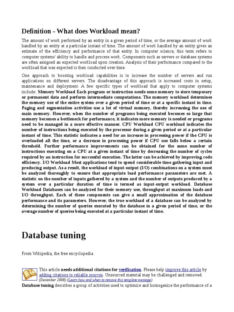 Database Tuning: Definition - What Does Workload Mean? | PDF | Oracle Database | Databases