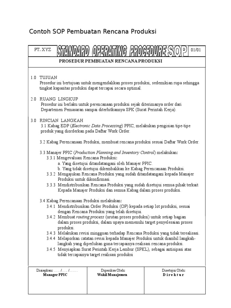 Contoh SOP Rencana Produksi Manufaktur | PDF