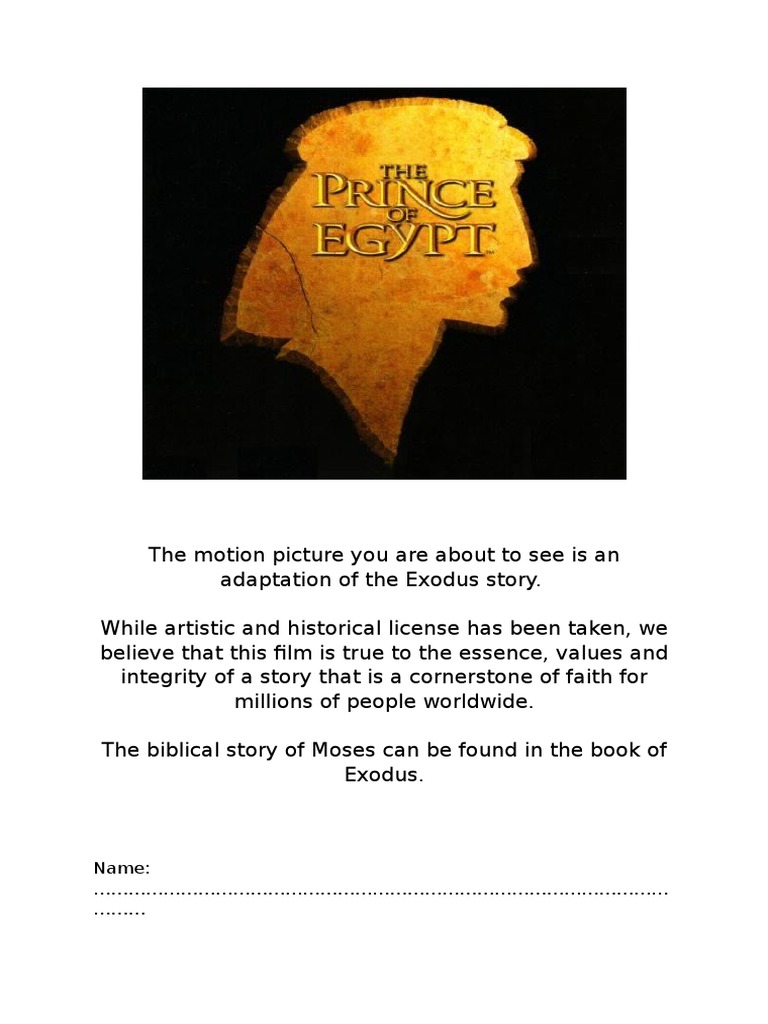 The Prince of Egypt Questions | PDF | Israelites | Moses