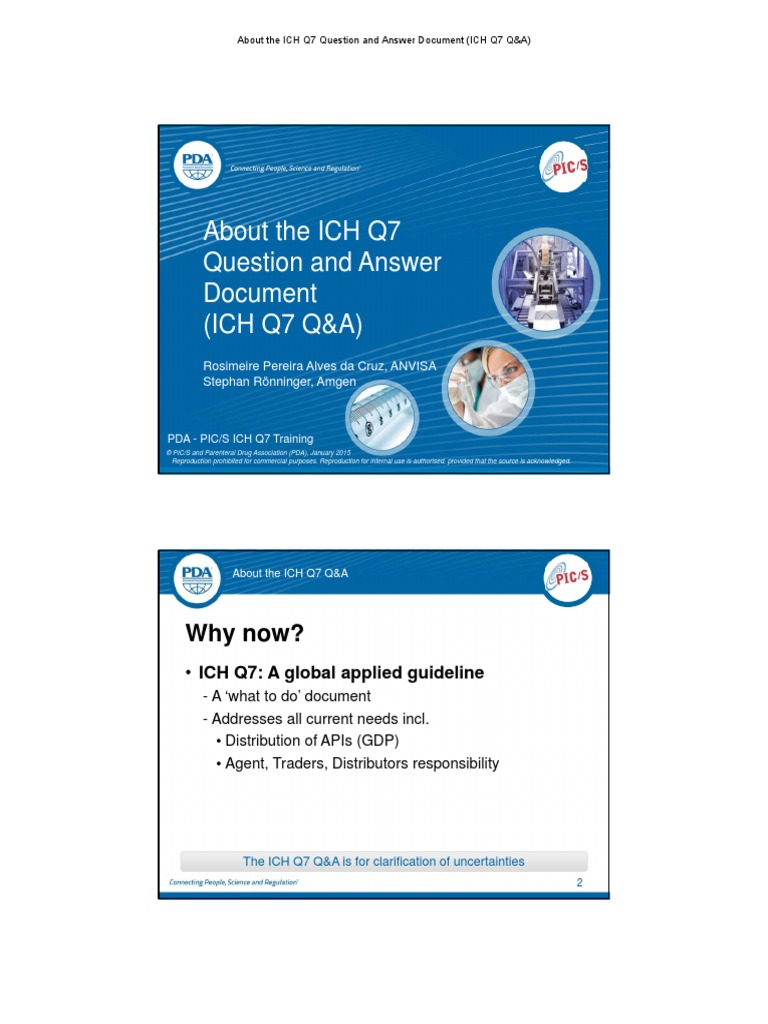 About The ICH Q7 Question and Answer Document (ICH Q7 Q&A) : Why Now? | PDF | Pharmaceutical ...