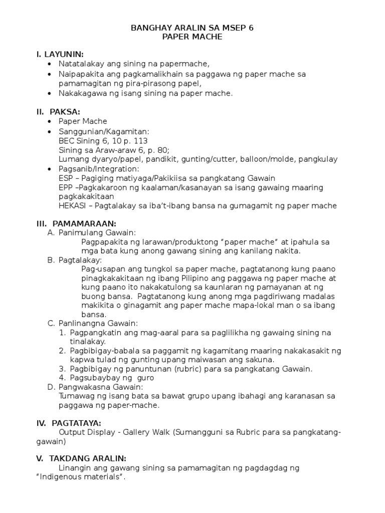 Msep6 Lesson Plan Paper Mache | PDF