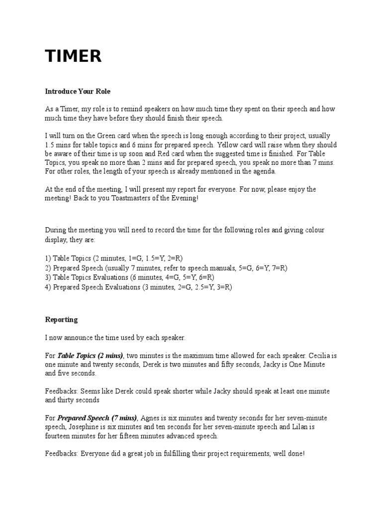 Timer: Introduce Your Role | PDF