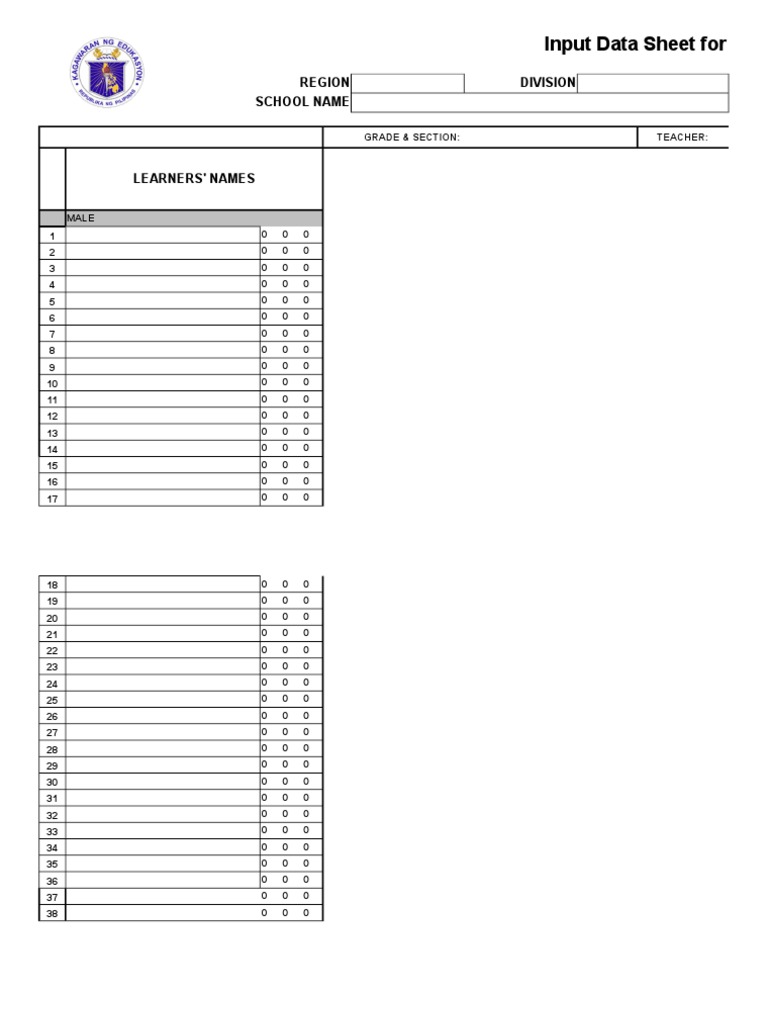 Input Data Sheet For E-Class Record: Region Division School Name | PDF | Behavior Modification ...
