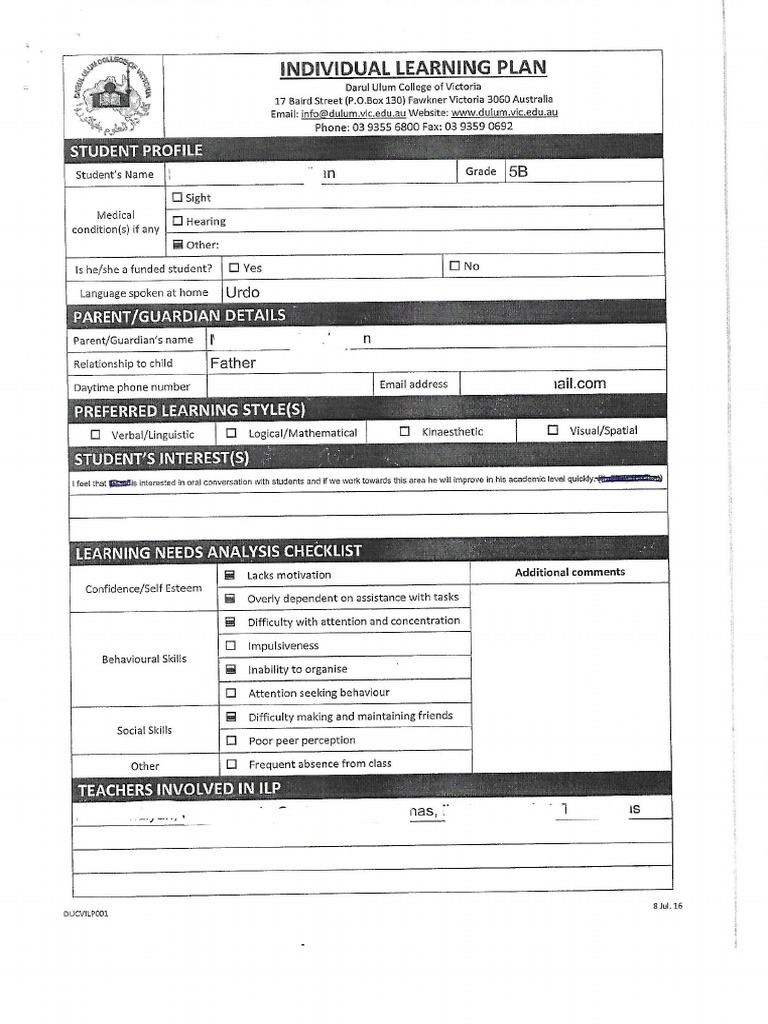Individual Learning Plan For One Student | PDF