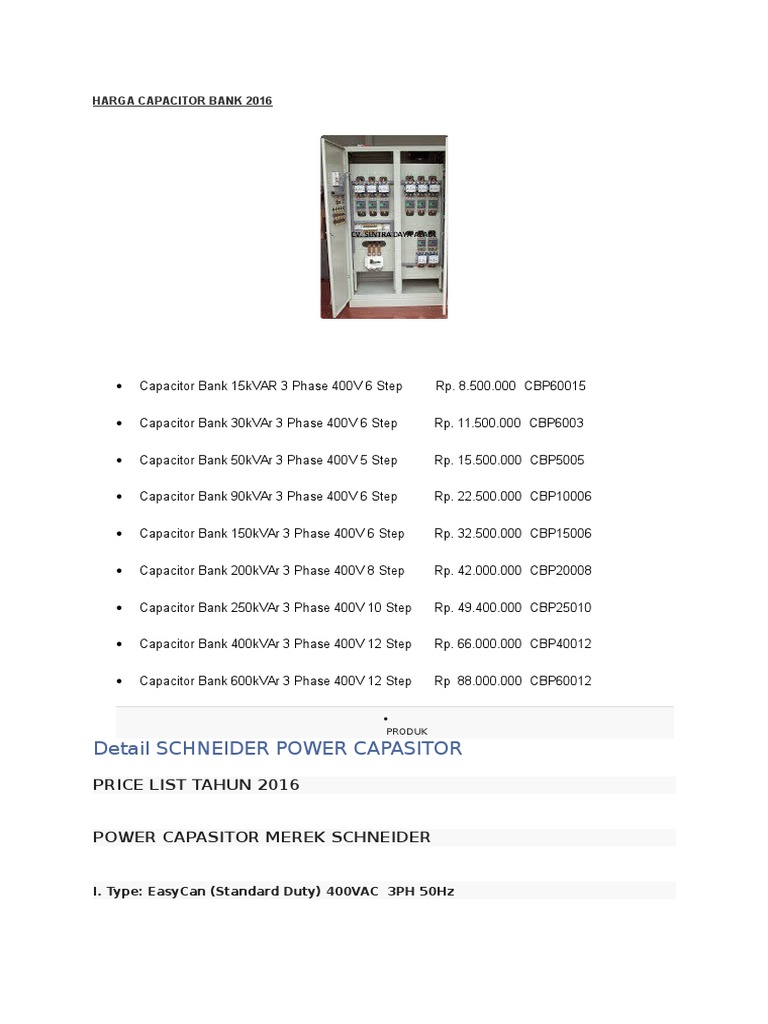 Harga Capacitor Bank 2016 | PDF