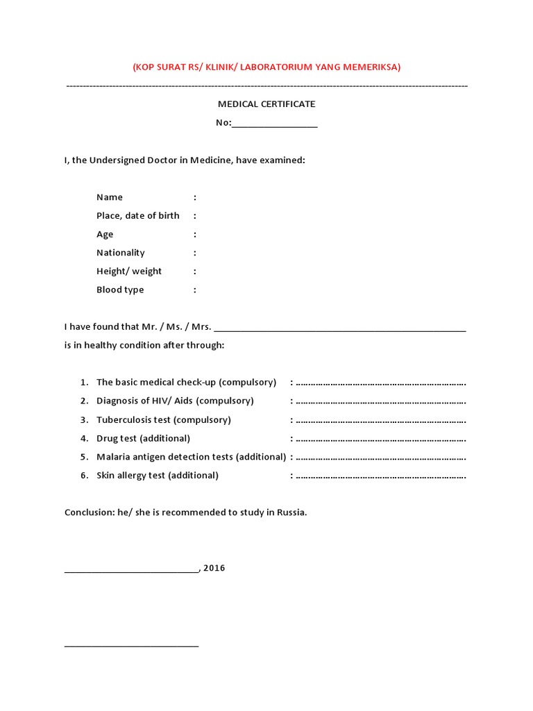 Medical Certificate | PDF