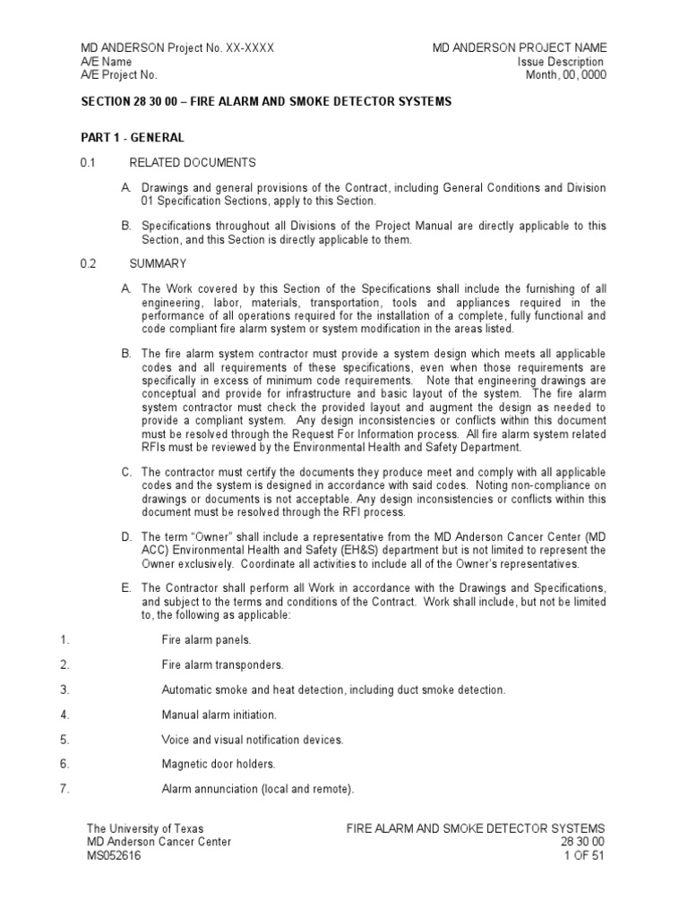 Section 28 30 00 - Fire Alarm and Smoke Detector Systems Part 1 ...