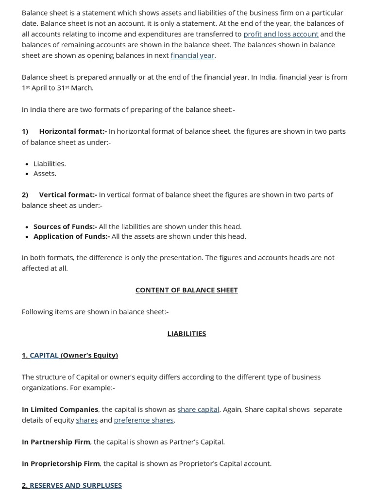 BALANCE SHEET and Classification | PDF | Balance Sheet | Loans