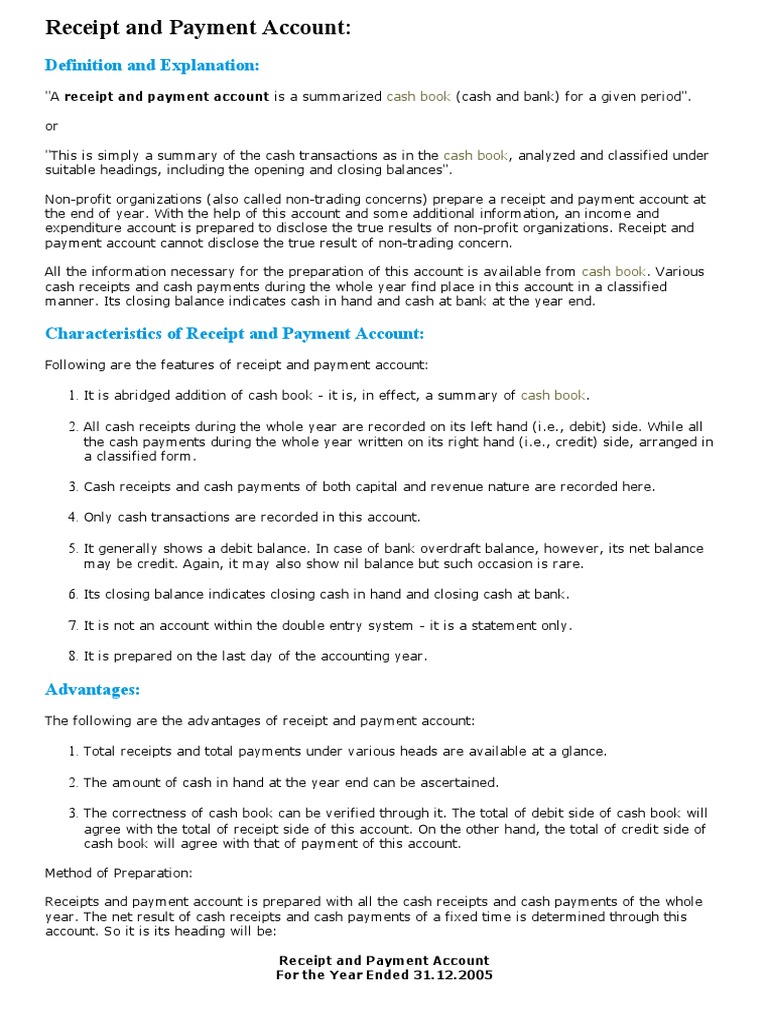 Receipt and Payment Account | PDF | Bookkeeping | Debits And Credits