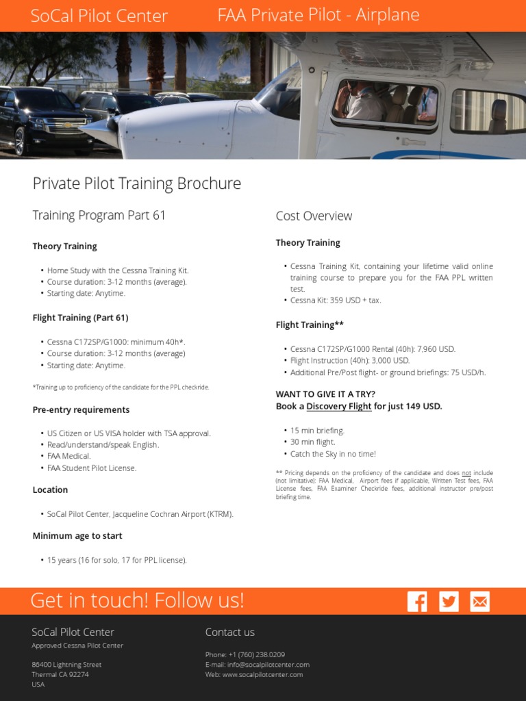 Get in Touch! Follow Us!: Private Pilot Training Brochure | PDF