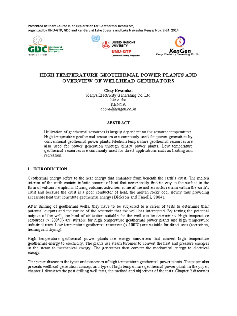 High-Temperature Geothermal Power Plants | PDF | Steam | Power Station