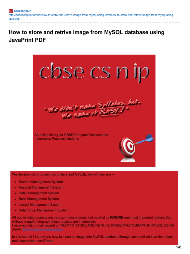 Cbsecsnip In How To Store And Retrive Image From Mysql Database Using Javaprint Pdf Pdf