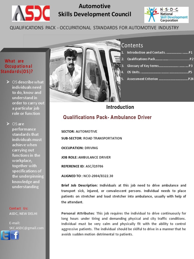 Ambulance Driver Qualifications Pack | PDF | Traffic | Vocational Education
