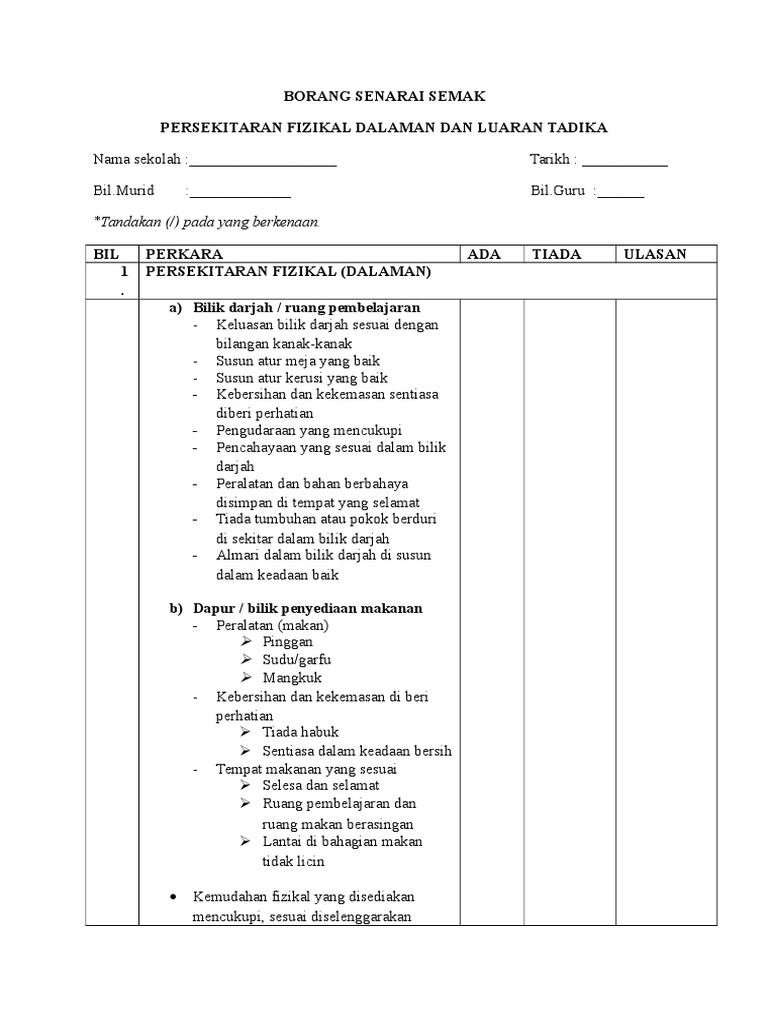 Borang Senarai Semak | PDF