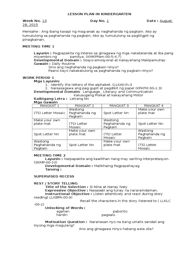 Lesson Plan in Kindergarten | PDF
