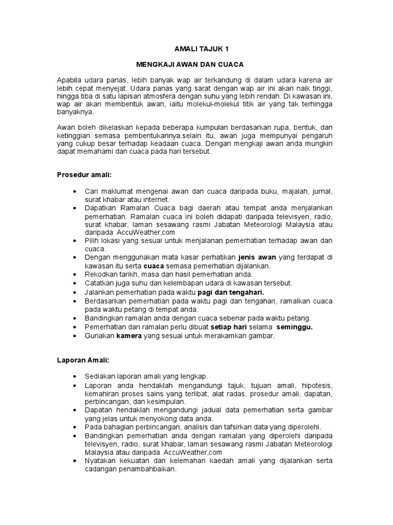 Amali 1 Mengkaji Awan Dan Cuaca | PDF