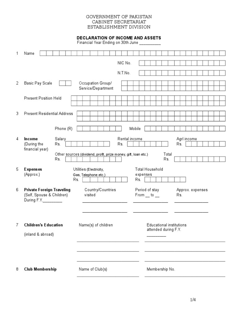 Declaration Of Income And Assets: Government Of Pakistan Cabinet ...