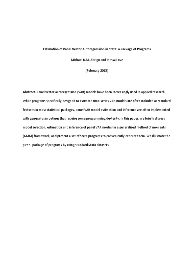 Pvar Stata Modul | PDF | Vector Autoregression | Instrumental Variable