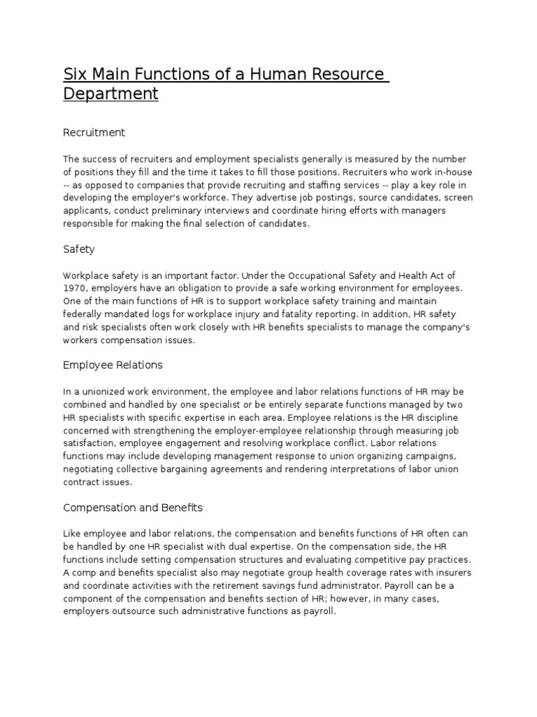 Six Key Functions of HR Departments | PDF | Human Resources | Employment