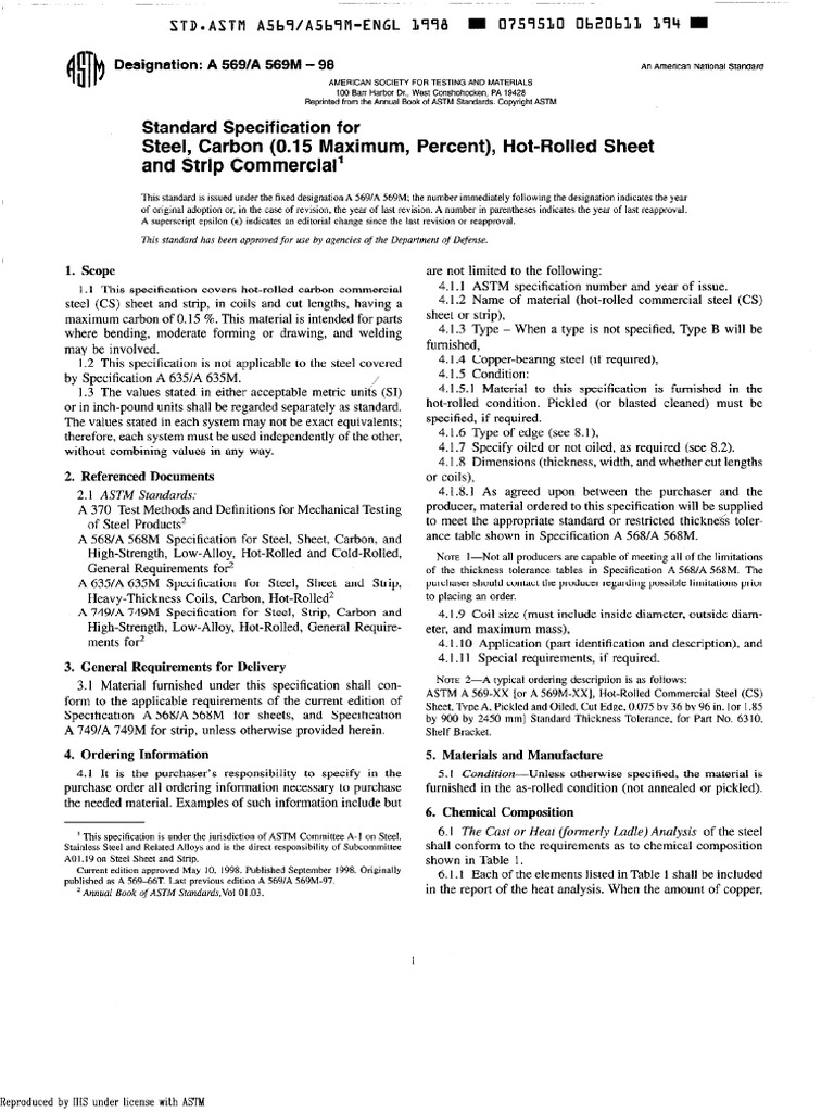 Astm A569 98 PDF | PDF