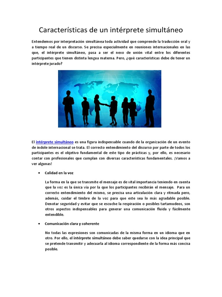 Intérprete Simultáneo: Característica Principales | PDF ...