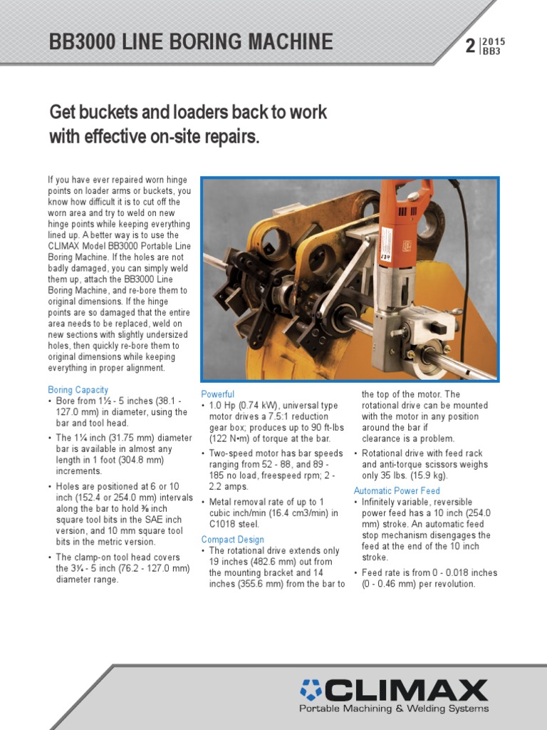 BB3000 Portable Line Boring Machine | PDF | Electric Motor | Horsepower