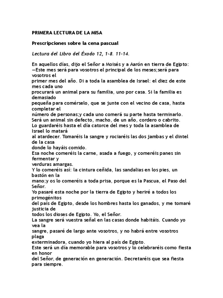 Primera Lectura de La Misa | PDF | eucaristía | Misa (liturgia)