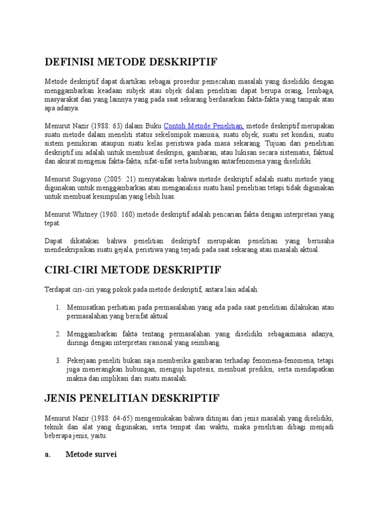 Definisi Metode Deskriptif | PDF