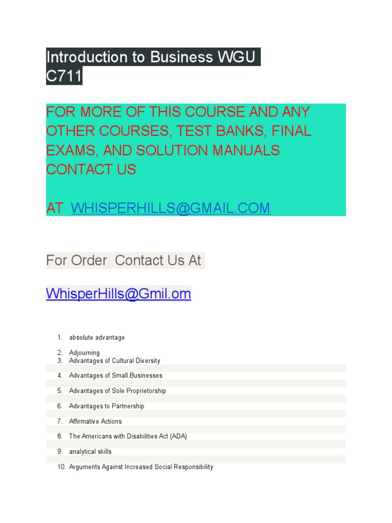 Introduction To Business WGU C711 - Most Recent | PDF | Partnership ...