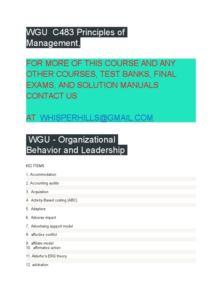 WGU C483 Principles of Management Guide | PDF | Conflict (Process ...