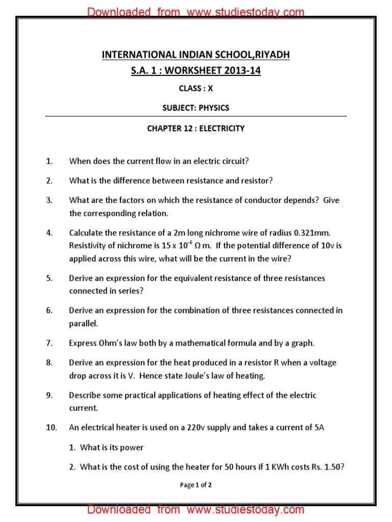CBSE Class 10 Physics - Electricity | PDF