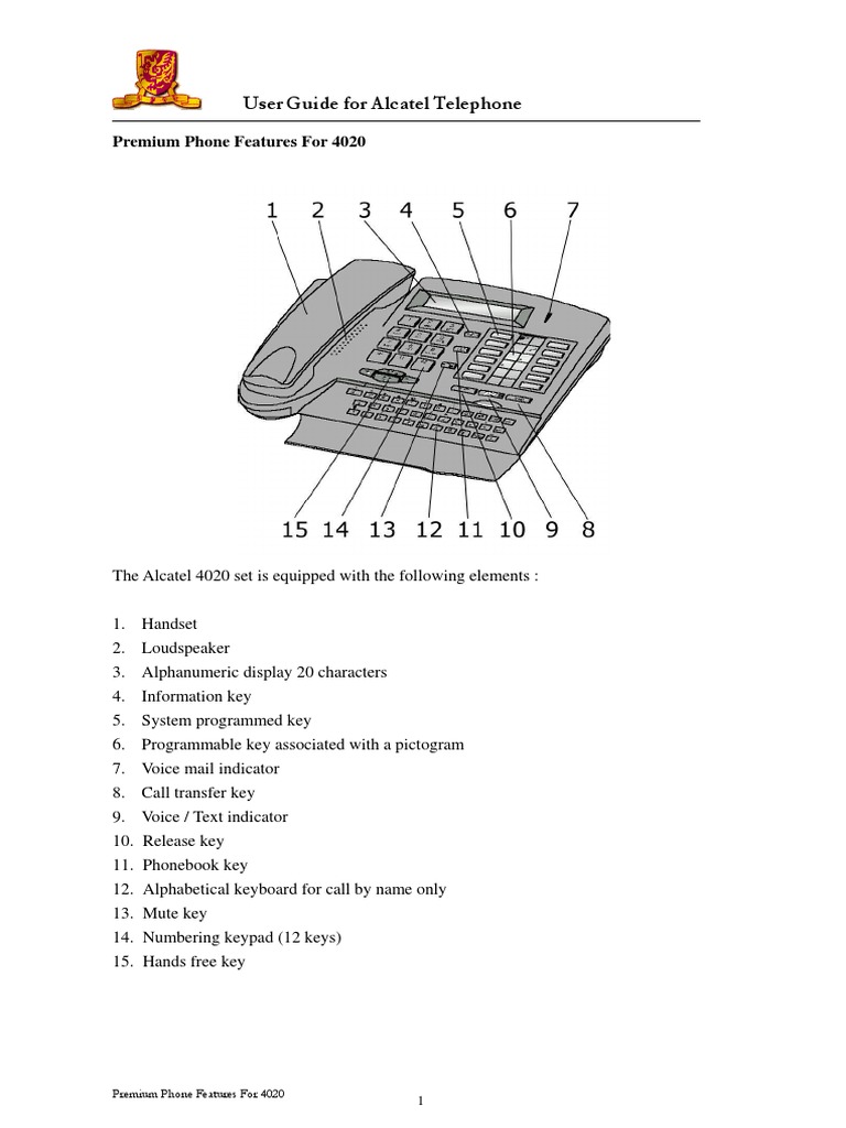 User Guide For Alcatel Telephone: Premium Phone Features For 4020 | PDF