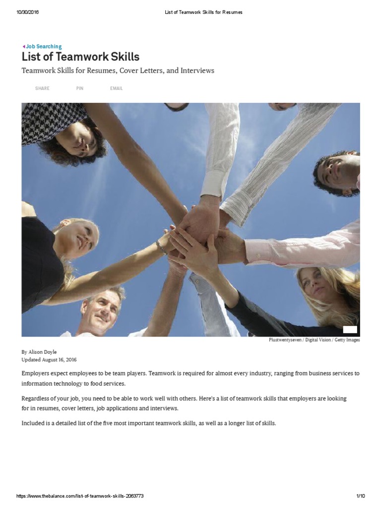 List of Teamwork Skills For Resumes | PDF | Résumé | Leadership