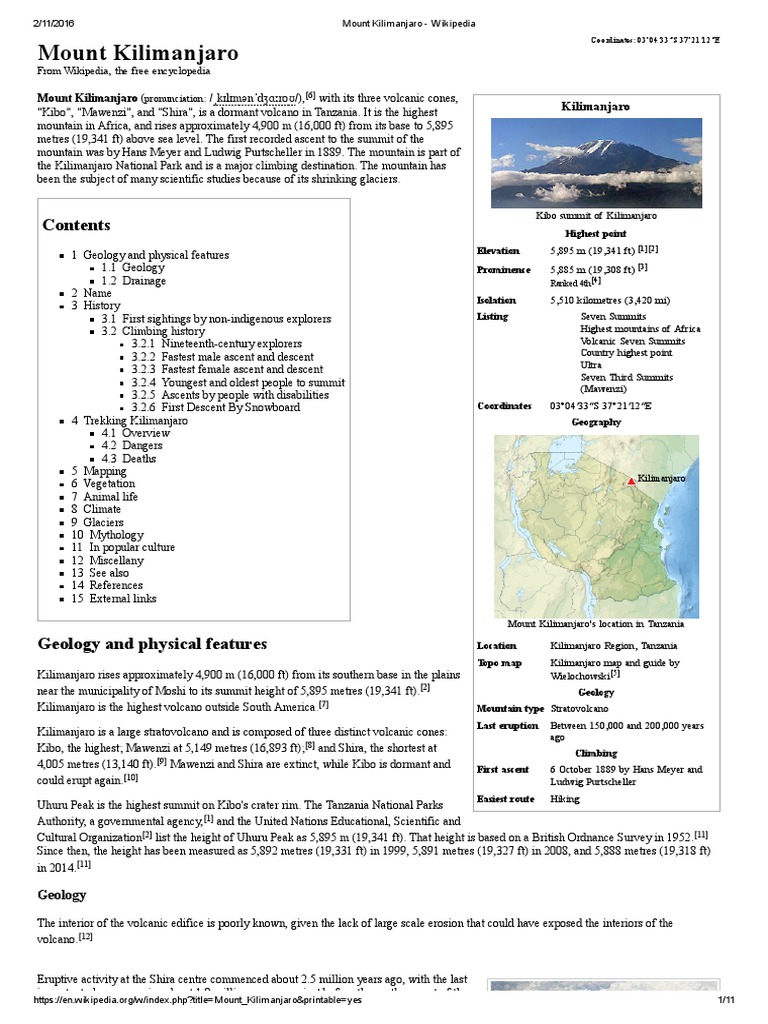 Mount Kilimanjaro | PDF | Earth Sciences | Physical Geography
