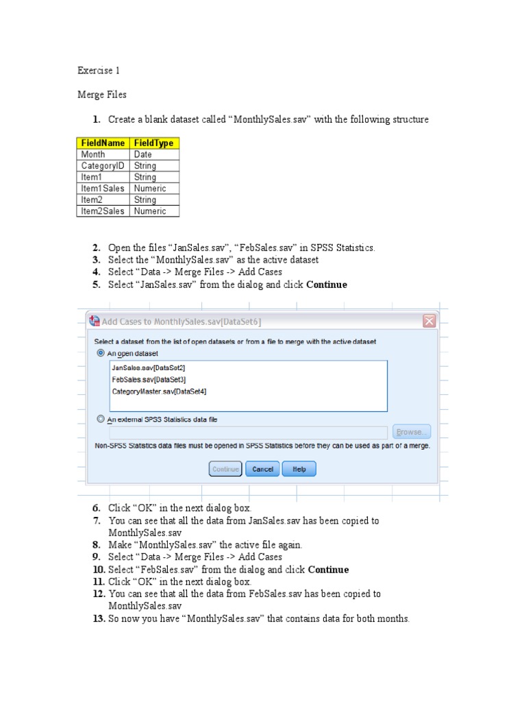 Exercise 1 Merge Files: Fieldname Fieldtype | PDF | Data Set | Spss