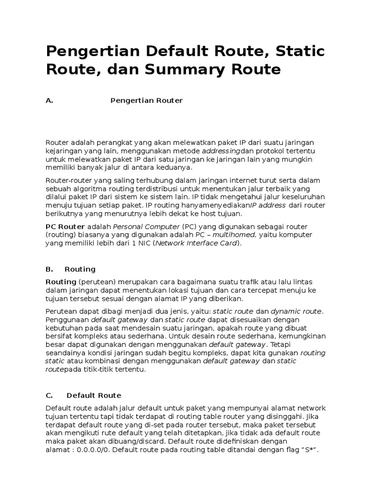 Pengertian Default Route | PDF