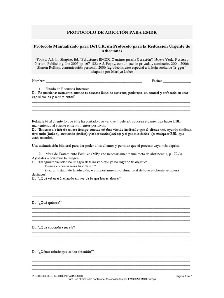Protocolo de Adicción para Emdr | PDF | Desensibilización y reprocesamiento por movimientos ...