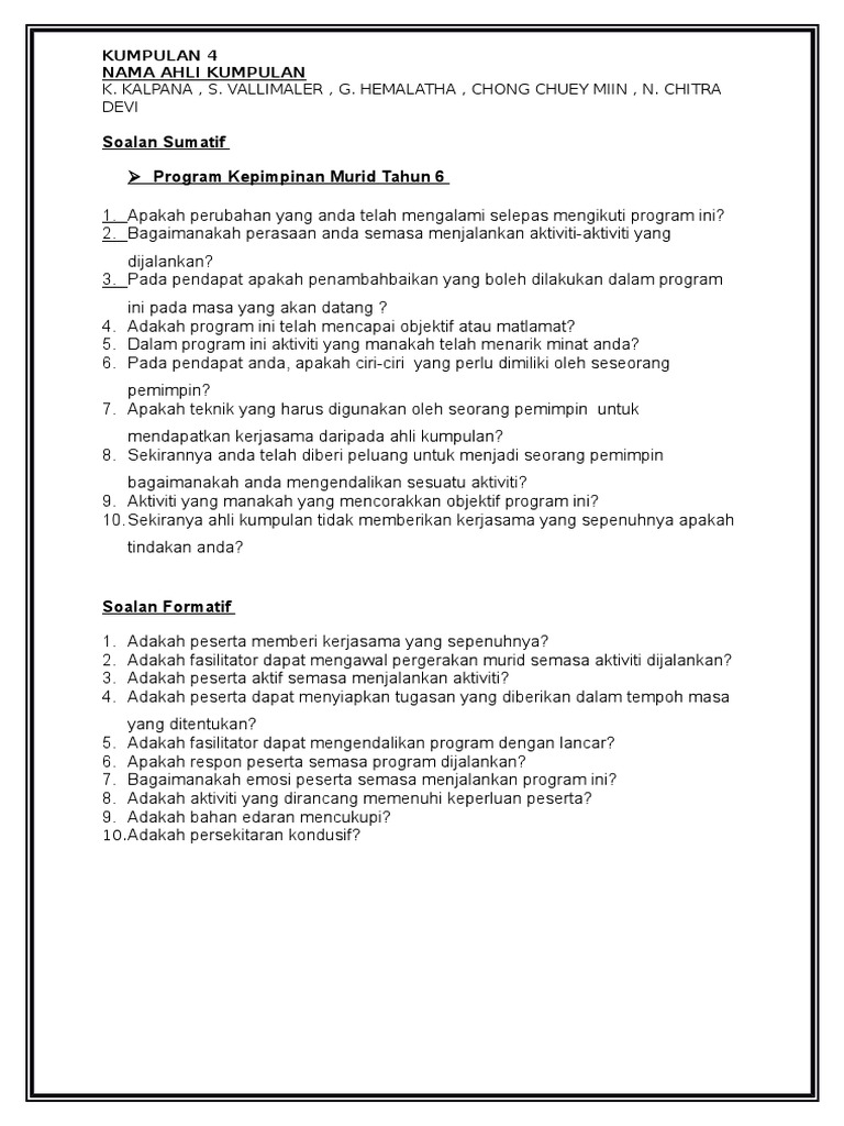 Soalan Penilaian Formatif@Sumatif-k4 | PDF | Karier & Perkembangan