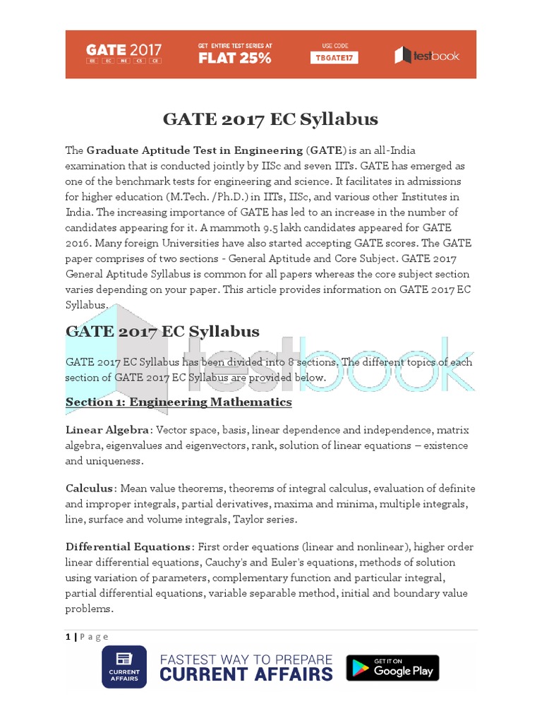 GATE 2017 ECE Syllabus | PDF | Electronic Circuits | Fourier Transform