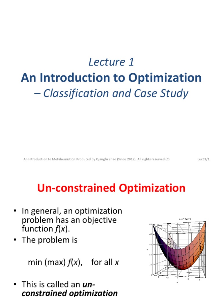 An Introduction To Optimization: - Classification and Case Study | PDF ...
