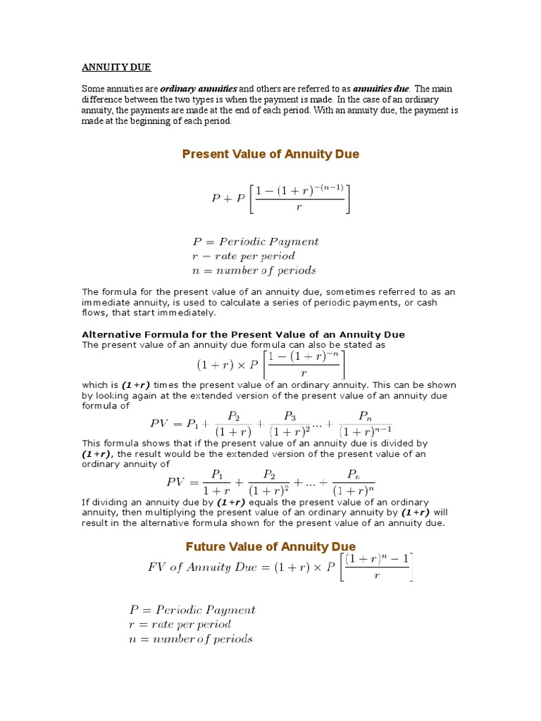 Present Value Of Annuity Due Formula