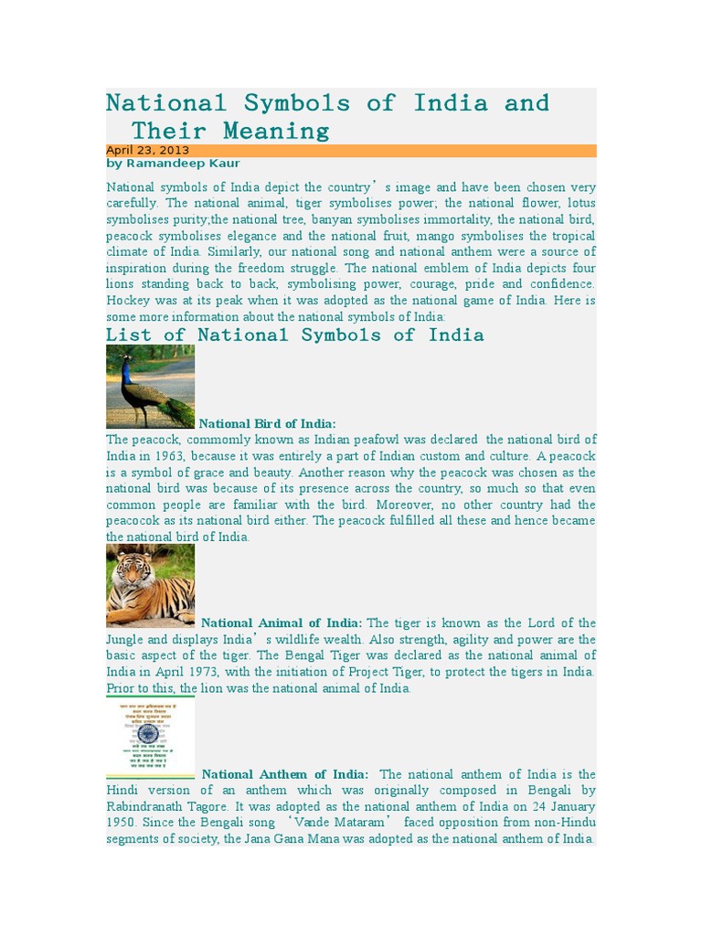 National Symbols of India Explained | PDF | Peafowl | South Asia
