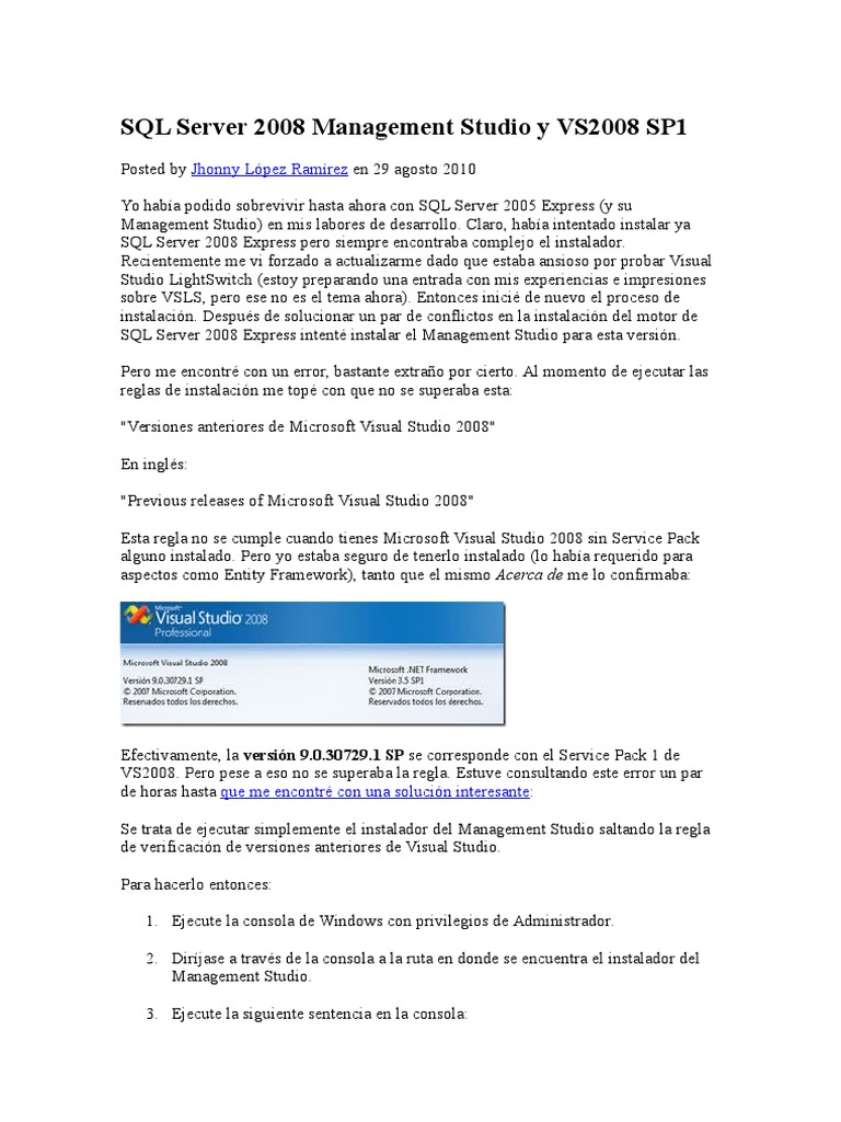 Error Instalar SQL Falta VS2008 SP1 | PDF | Microsoft Visual Studio ...