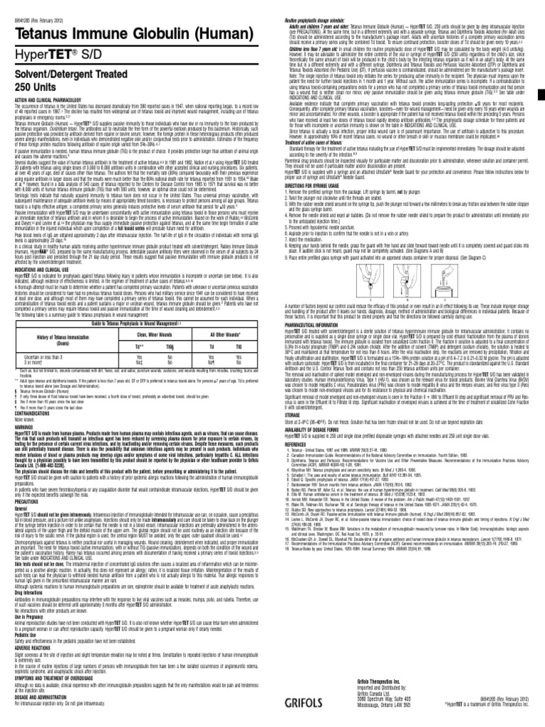 Tetanus Immune Globulin (Human) : Hypertet® S/D | PDF | Immunity ...