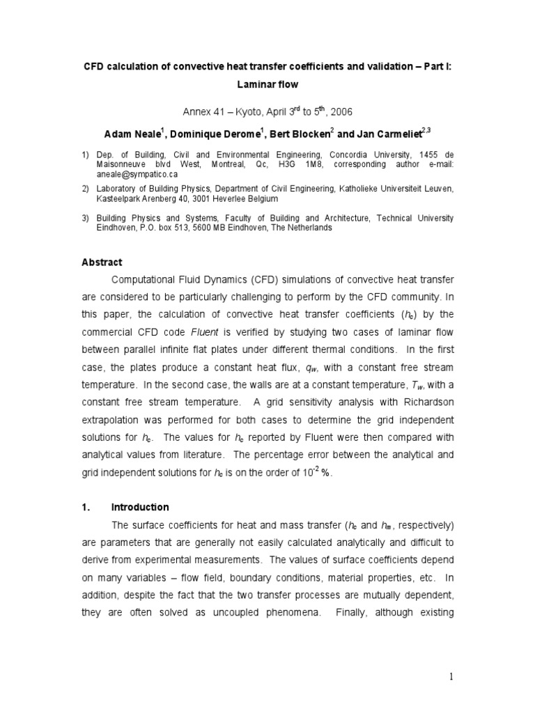 CFD Calculation of Convective Heat Transfer Coefficients and Validation ...